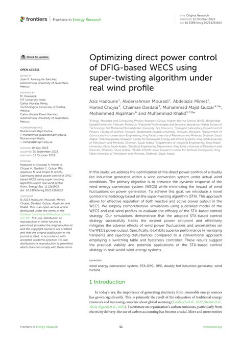 pdf optimizing direct power control of dfig based wecs using super twisting algorithm under