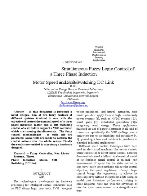 pdf simultaneous fuzzy logic control of a three phase induction motor speed and soft switching