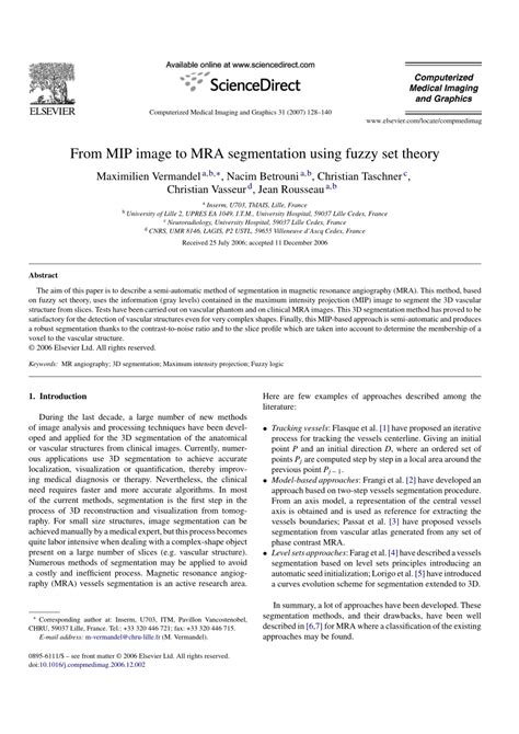 pdf from mip image to mra segmentation using fuzzy set theory