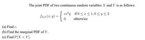 solved the joint pdf of two continuous random variables x