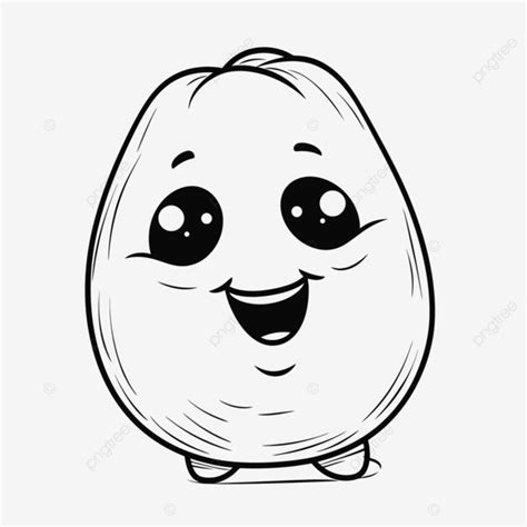Black White Drawing Of A Cartoon Egg With Brown Eyes Outline Sketch Vector Potatoe Drawing