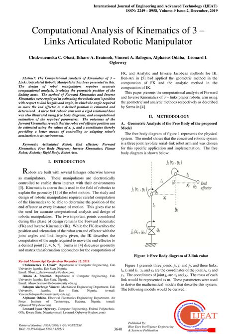 pdf computational analysis of kinematics of 3 links articulated robotic manipulator