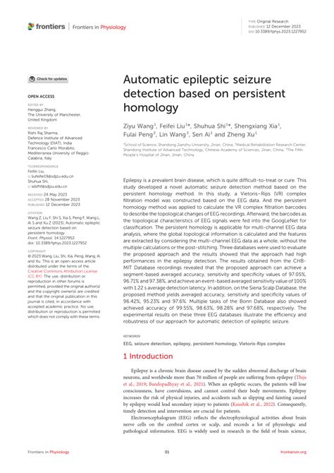 pdf automatic epileptic seizure detection based on persistent homology