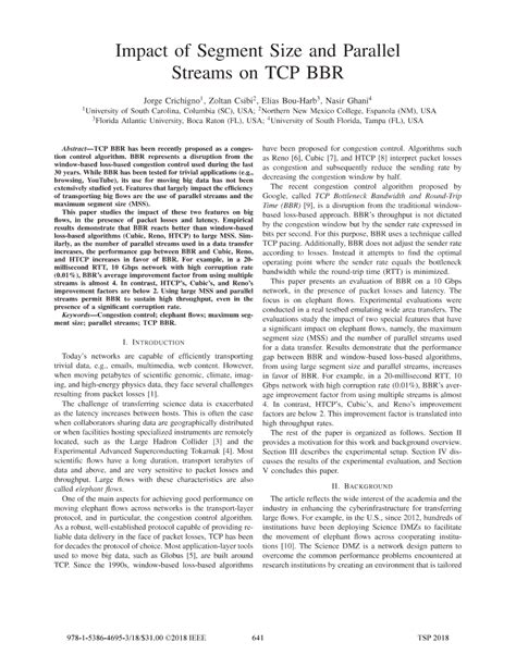 pdf impact of segment size and parallel streams on tcp bbr