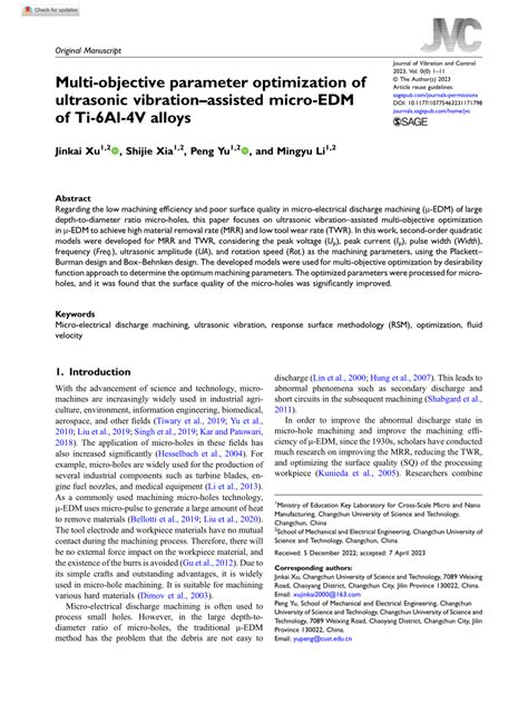 pdf multi objective parameter optimization of ultrasonic vibration assisted micro edm of ti
