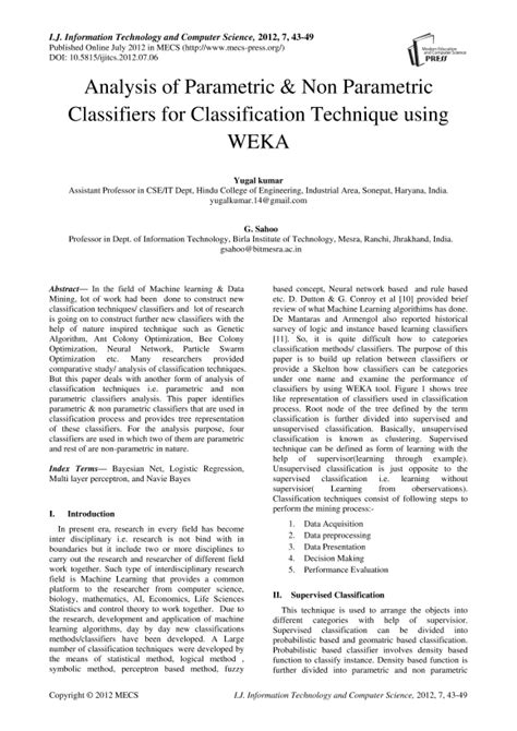 analysis of parametric and non parametric classifiers for classification technique using weka