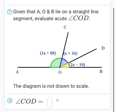 solved given that a o and b lie on a straight line segment evaluate acute ∠ cod the diagram is