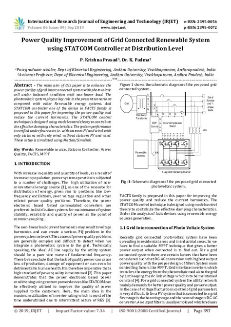 pdf power quality improvement of grid connected renewable system using statcom controller at