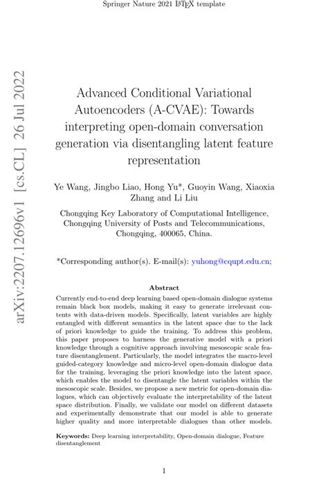 pdf advanced conditional variational autoencoders a cvae towards interpreting open domain