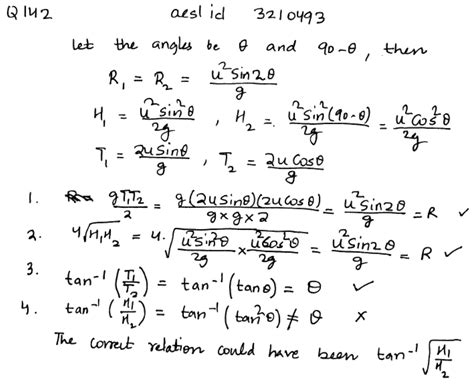 when two projectiles are fired from complementary angles having times of flight t1 t2 and