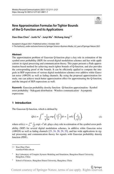 new approximation formulas for tighter bounds of the q function and its applications request pdf