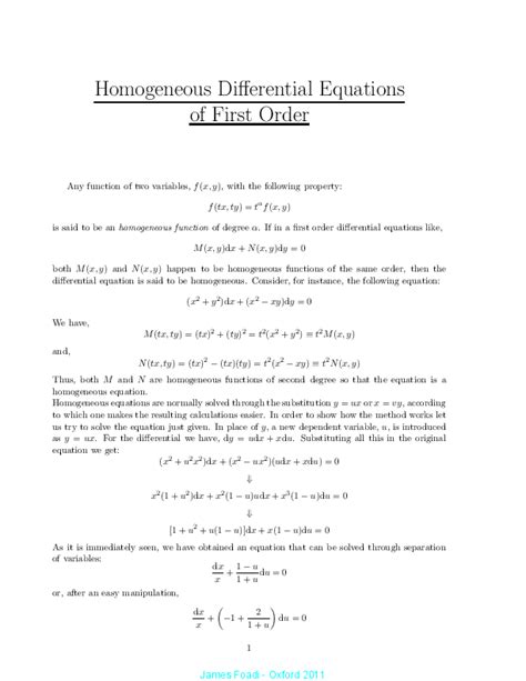 pdf homogeneous differential equations of first order james foadi