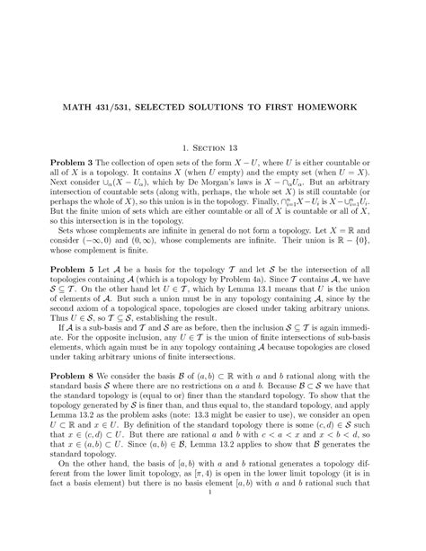solutions for first homework introduction to topology math 431 docsity