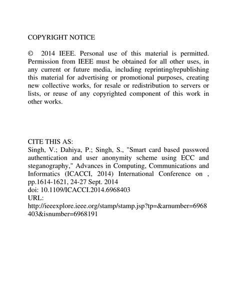 pdf smart card based password authentication and user anonymity scheme using ecc and steganography