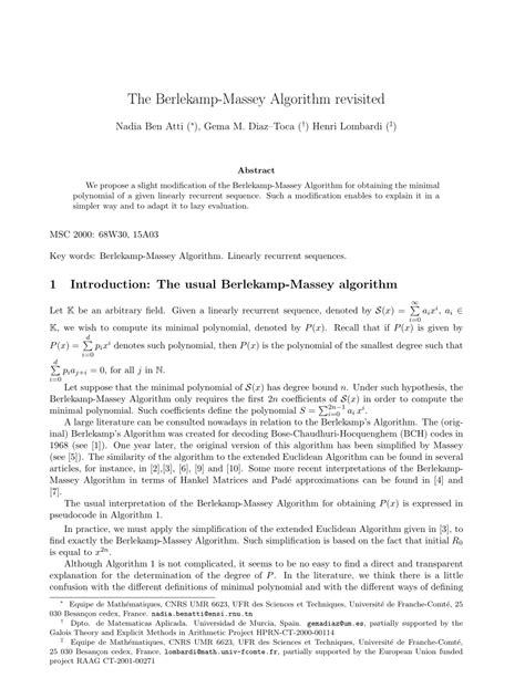 pdf the berlekamp massey algorithm revisited