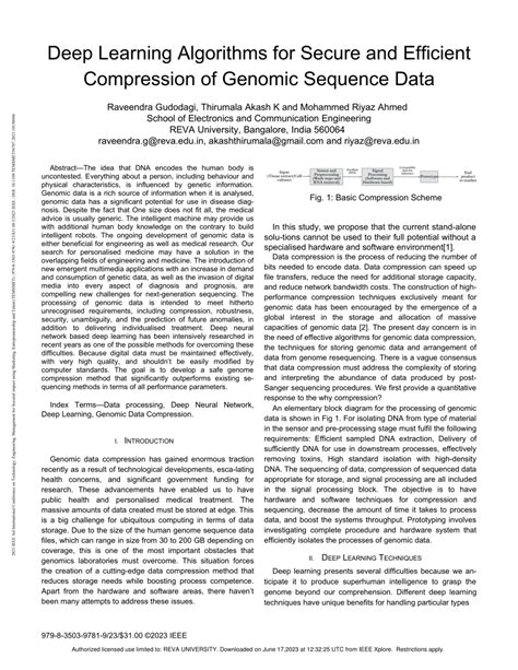 pdf deep learning algorithms for secure and efficient compression of genomic sequence data