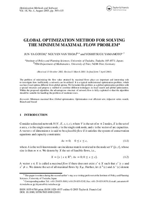 pdf global optimization method for solving the minimum maximal flow problem jun ya gotoh and