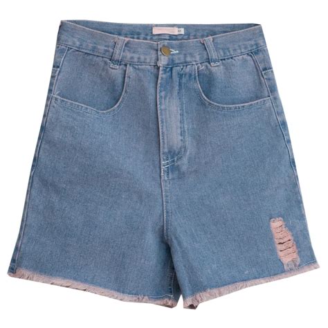 Vintage Ripped Hole Fringe Blue Denim Shorts Letter Embroidery Women Casual Pocket Jeans Shorts