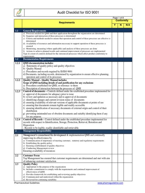 iso 9001 checklist quality management system verification and validation