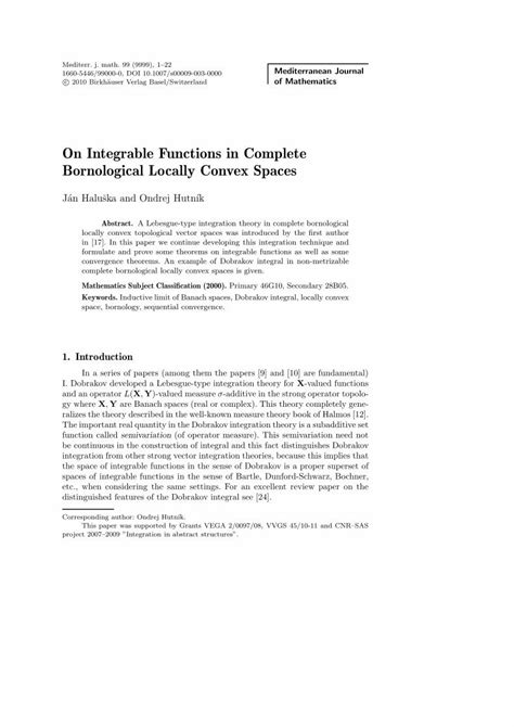 pdf on integrable functions in complete bornological locally · the dobrakov integral is