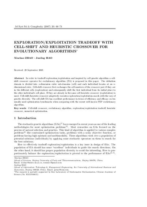 pdf exploration exploitation tradeoff with cell shift and heuristic crossover for evolutionary