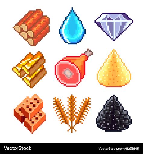 Pixel Resources For Games Icons Set Royalty Free Vector