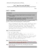 Lab 1 Student Starting Out With Programming Logic And Design 1 Lab 1