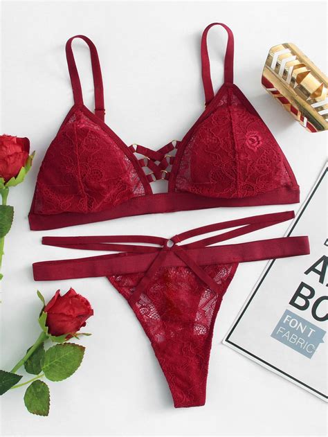 Ring Detail Lace Lingerie Set Shein Lingerie Shop Jolie Lingerie Lace Lingerie Set Pretty