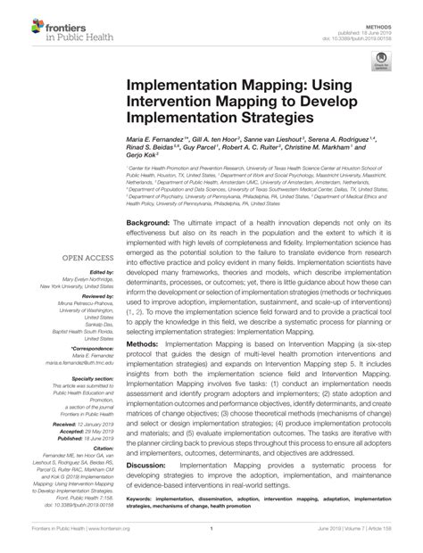 pdf implementation mapping using intervention mapping to develop implementation strategies