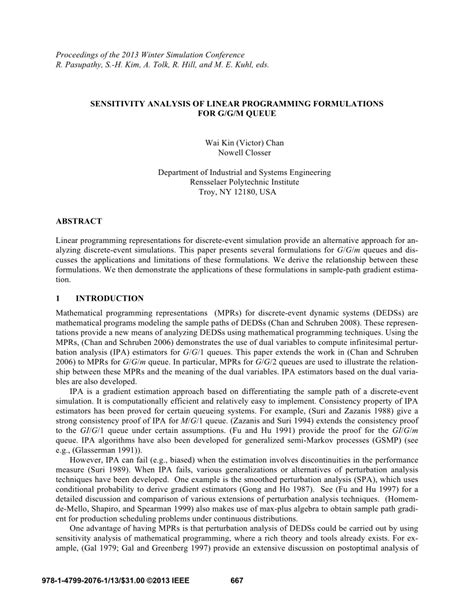 pdf sensitivity analysis of linear programming formulations for g g m queue