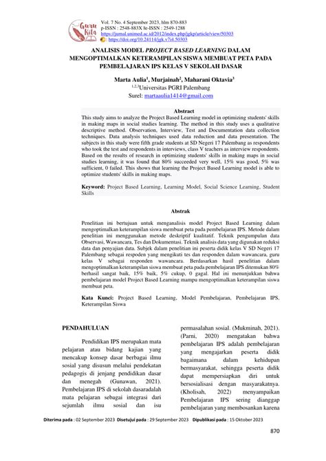 PDF ANALISIS MODEL PROJECT BASED LEARNING DALAM MENGOPTIMALKAN