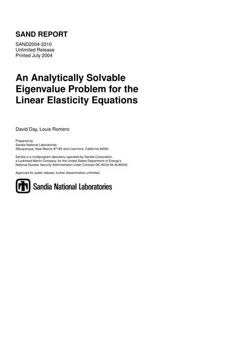 pdf an analytically solvable eigenvalue problem for the linear elasticity equations