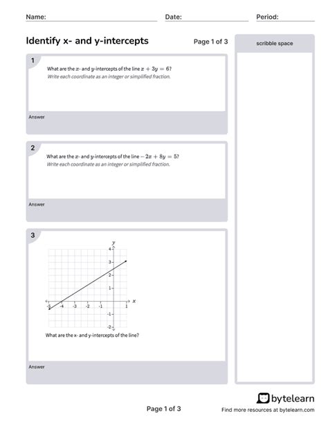 identify x and y intercepts worksheets [pdf] 8 f a 3 8th grade math