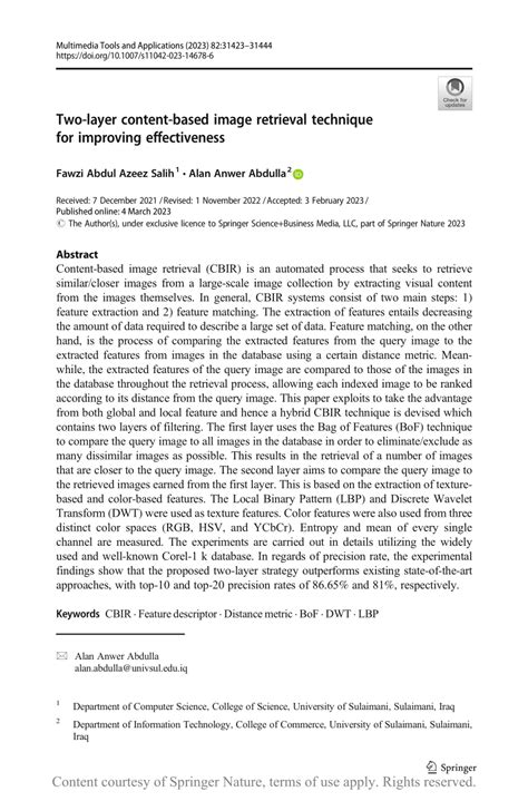 two layer content based image retrieval technique for improving effectiveness request pdf