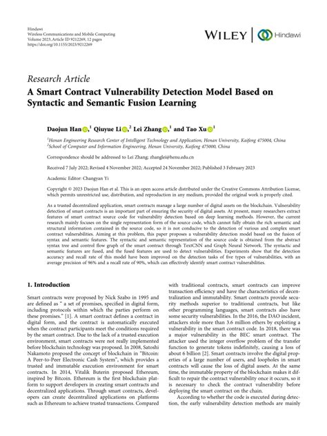 pdf a smart contract vulnerability detection model based on syntactic and semantic fusion learning