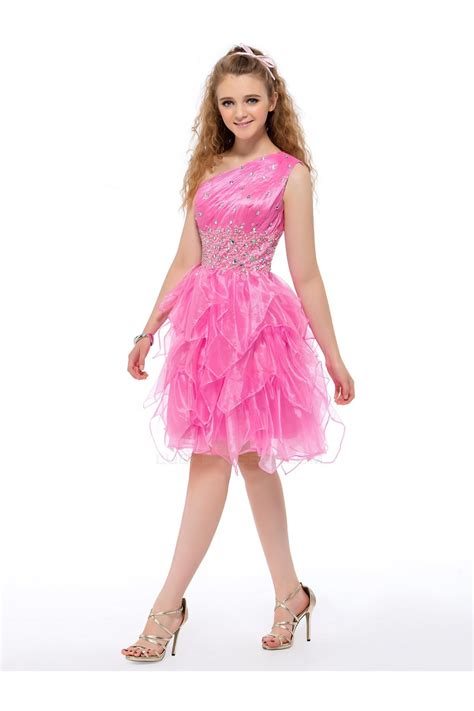 One Shoulder Beaded Short Pink Prom Evening Formal Party Dresses Ed010645