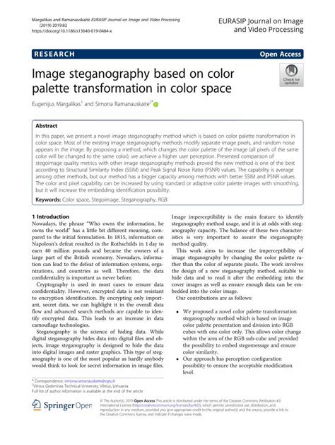 pdf image steganography based on color palette transformation · a steganography method