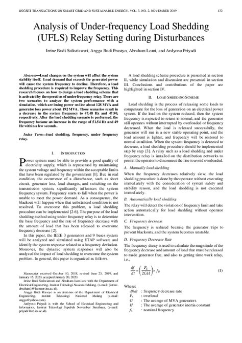 pdf analysis of under frequency load shedding ufls relay setting during disturbances
