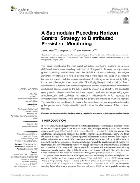 pdf a submodular receding horizon control strategy to distributed persistent monitoring