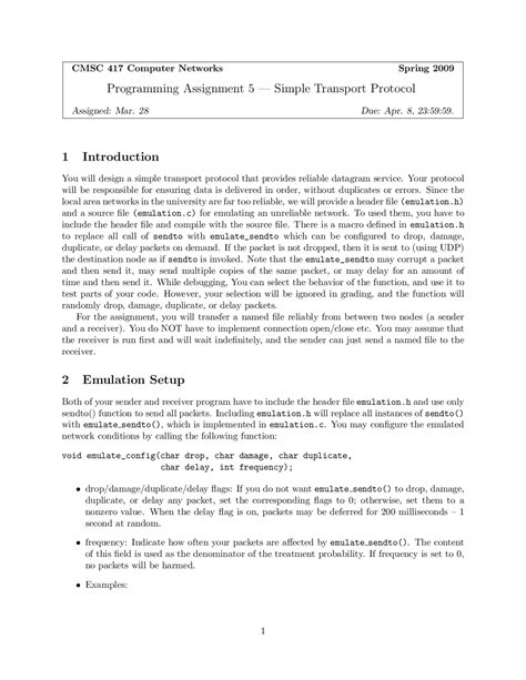 assignment for computer networks cmsc 417 docsity