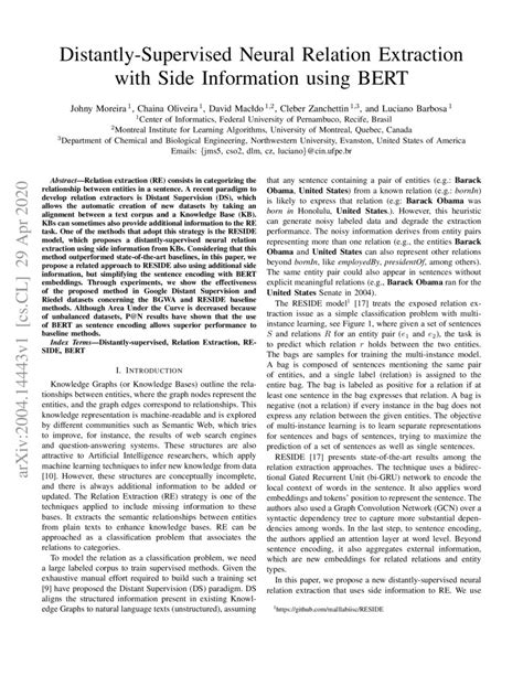 distantly supervised neural relation extraction with side information using bert deepai