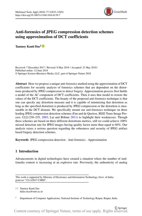 anti forensics of jpeg compression detection schemes using approximation of dct coefficients