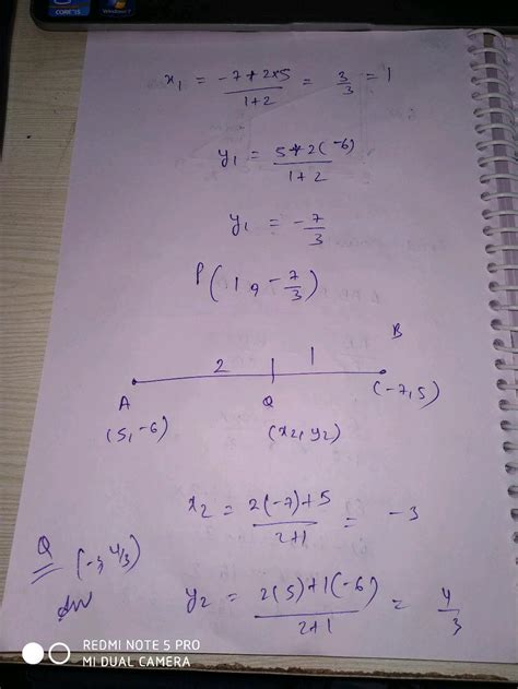 find the points of trisection of the line segment joining the points 2 2 and 7 4
