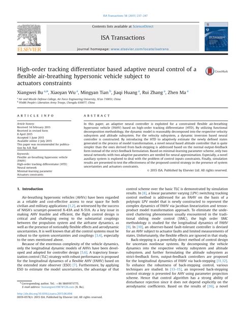 pdf high order tracking differentiator based adaptive neural control of a flexible air