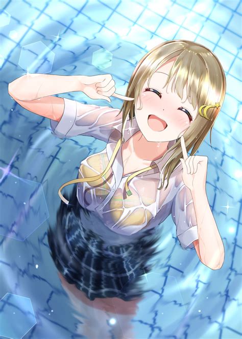 Safebooru 1girl D Absurdres Bangs Blush Bra Breasts Brown Hair Buttons Closed Eyes Collarbone