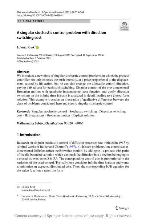 pdf a singular stochastic control problem with direction switching cost