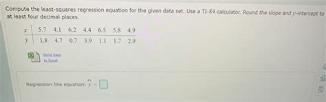 solved compute the least squares regression equation for the