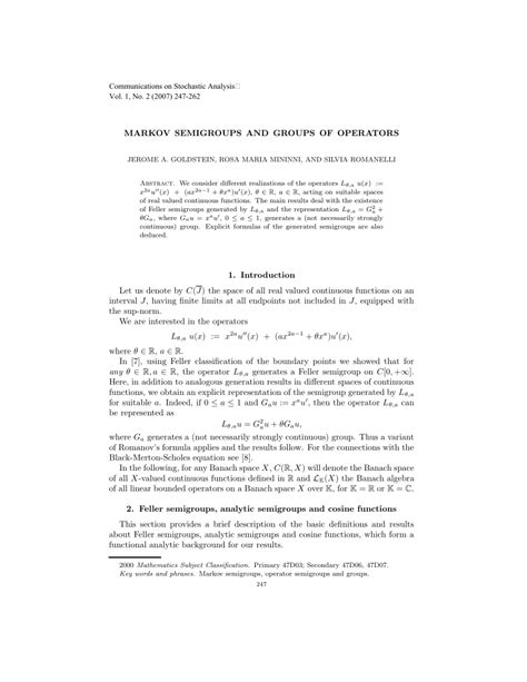 pdf markov semigroups and groups of operators