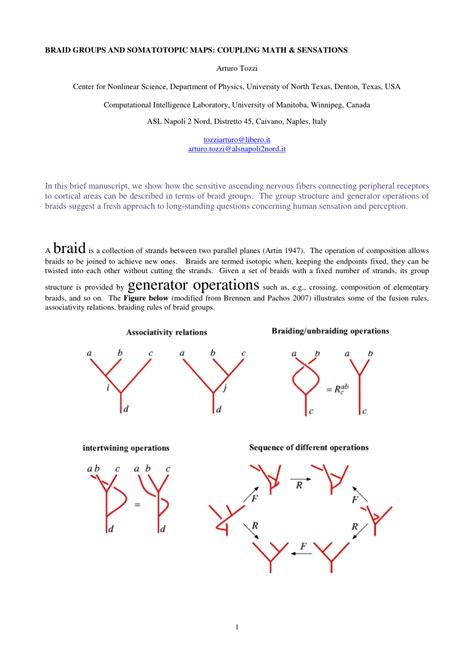 pdf braid groups and somatotopic maps coupling math and sensations