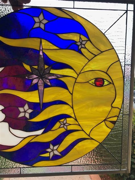 Stars Sun Moon Stained Glass Window Panel Hangings 4 Galaxy Celestial